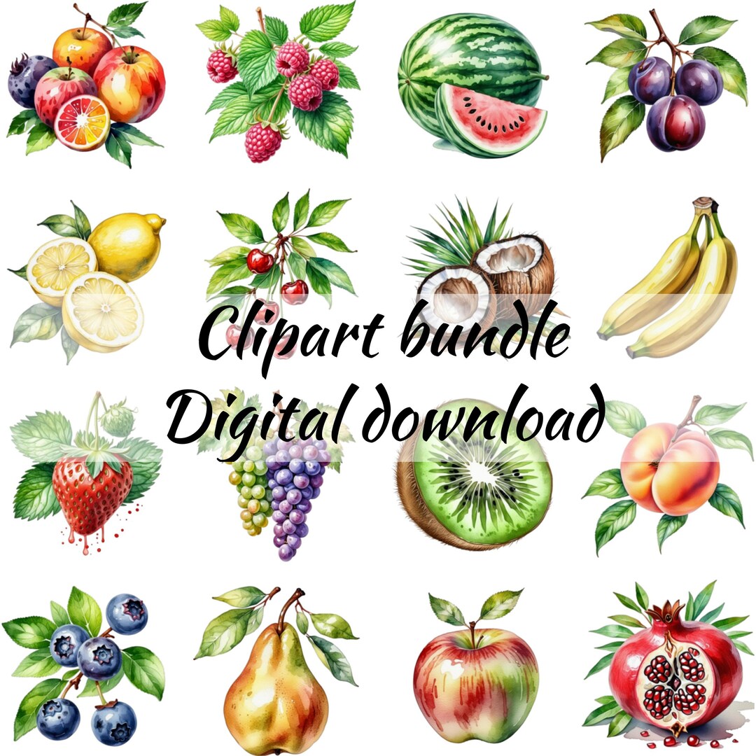 Watercolor Fruit Clipart Bundle Set - Instant Download Sublimation ...