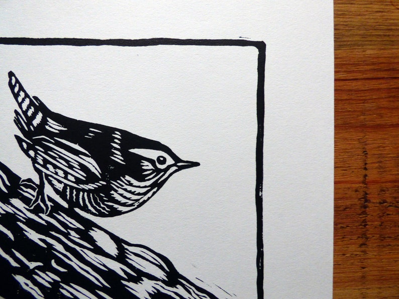 Wren Linocut Print Original Linoprint Bird Art British | Etsy