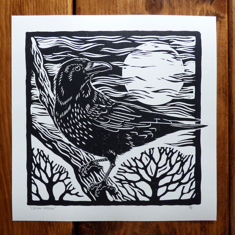 Crow Linocuts - Etsy