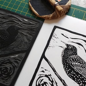 Starling Linocut Print, Original Linoprint, Bird Art, British Wildlife ...
