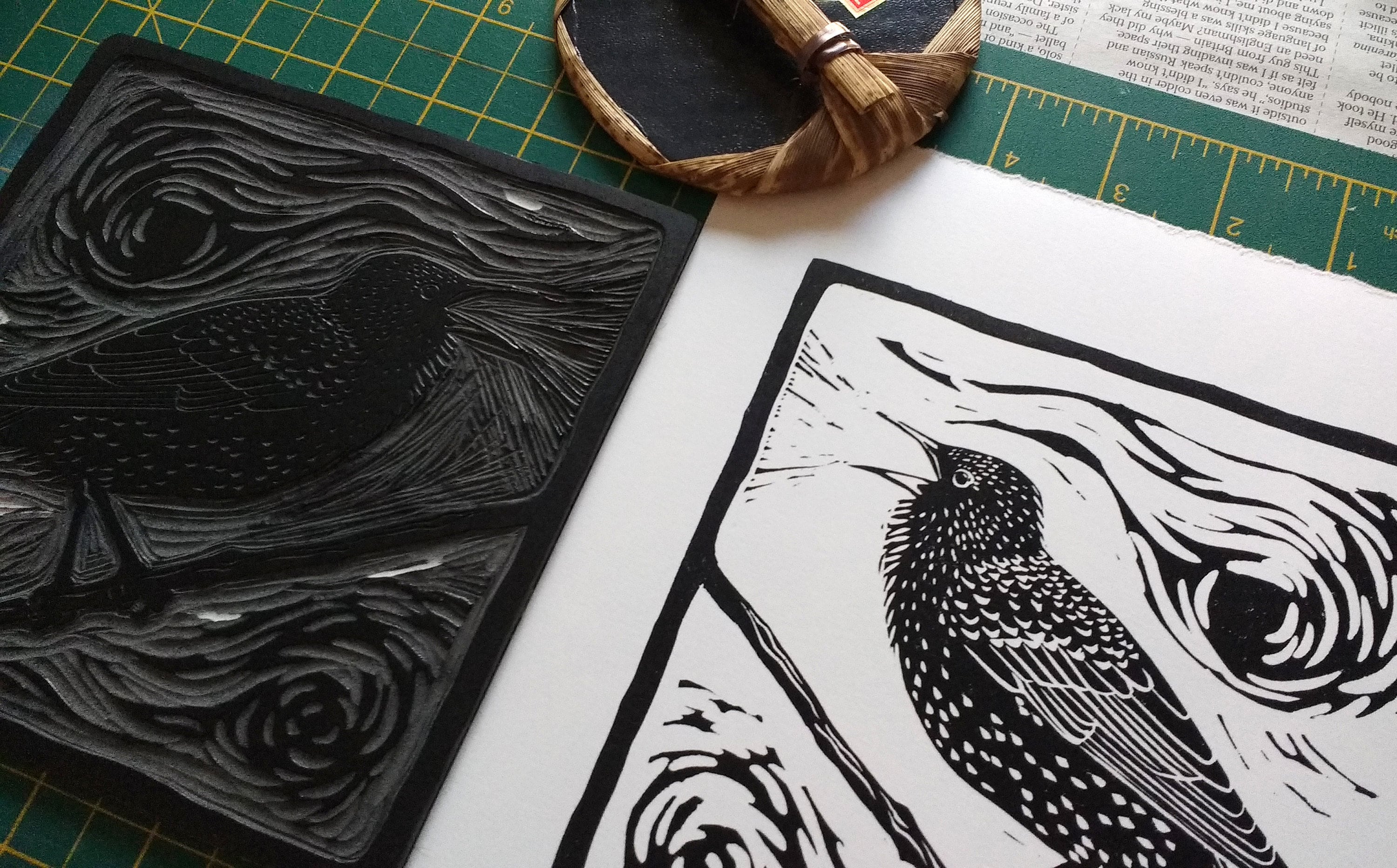 Starling Linocut Print Original Linoprint Bird Art British - Etsy