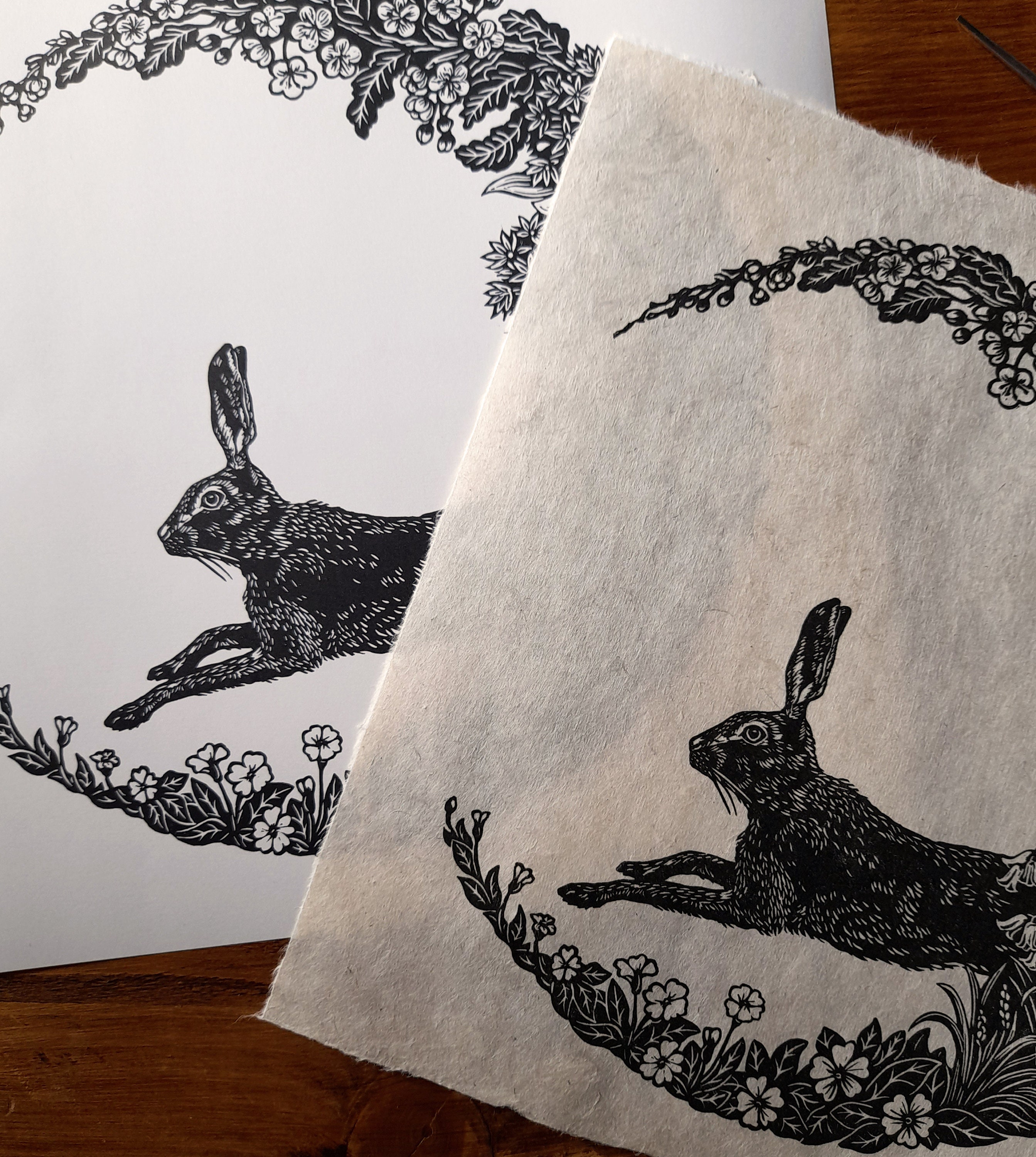 Hare Moon Botanical Spring Limited Edition Linocut 12X12 | Etsy