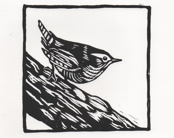 Wren Linocut Print, Original Linoprint, Bird Art, British Wildlife, 8x8 ...