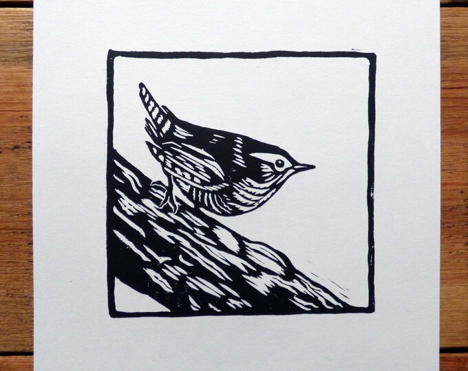 Wren Linocut Print | Original Botanical Wren Linocut | Handprinted Wren ...
