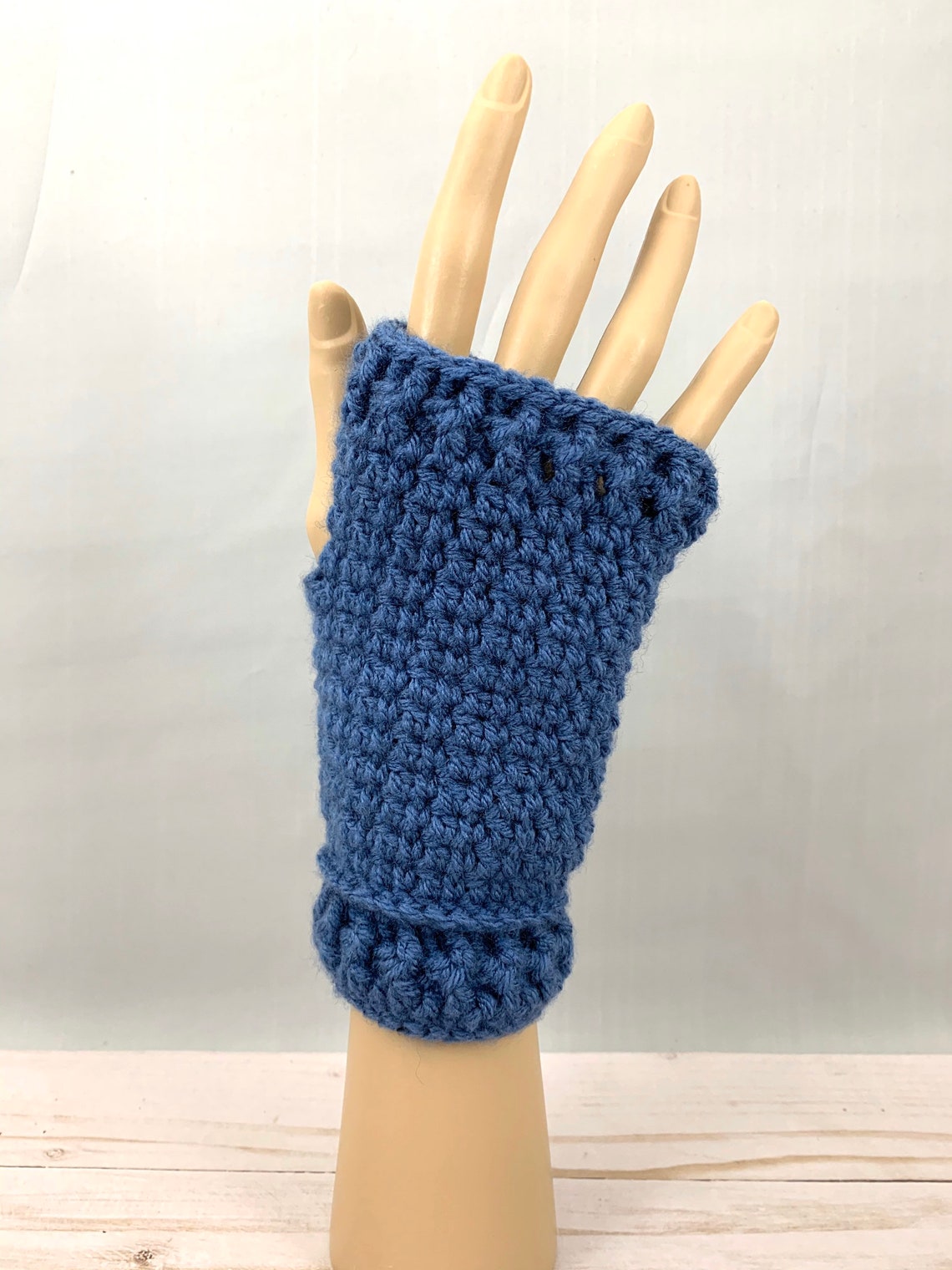 Crochet Country Blue Fingerless Gloves Blue Texting Gloves - Etsy