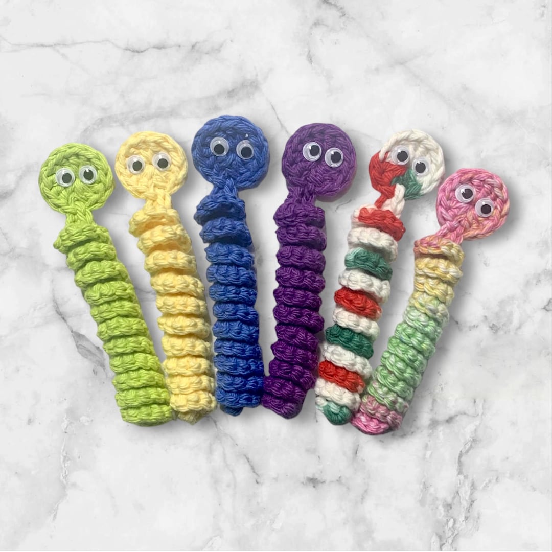 Colorful Worry Worm, Fidget Toy, Stress Reliever, Pocket Hug, Crochet ...