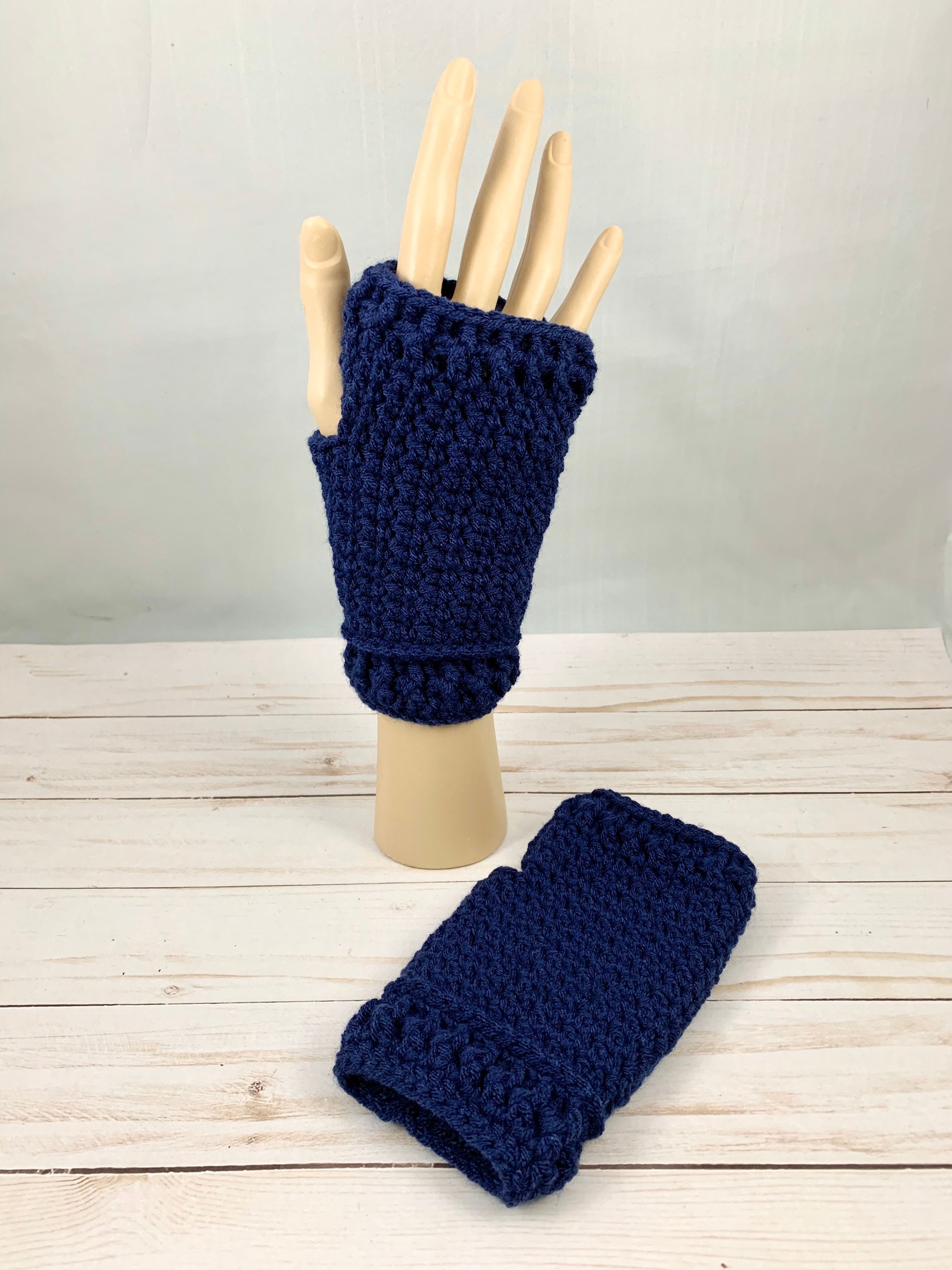Womens Navy Blue Fingerless Gloves Blue Texting Winter | Etsy