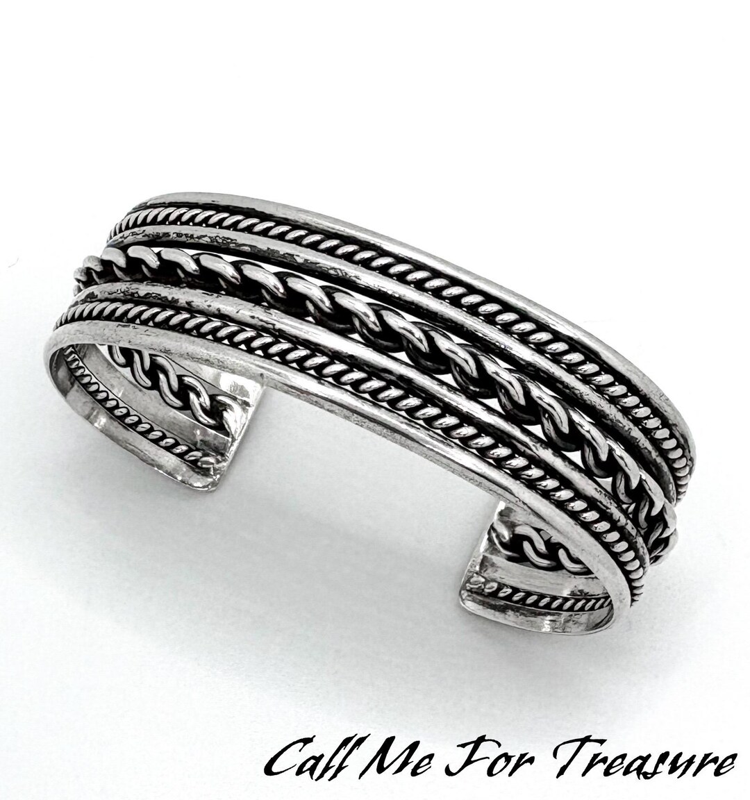 Vintage Native American Sterling Silver Rope Cuff Bracelet 6.5 ...