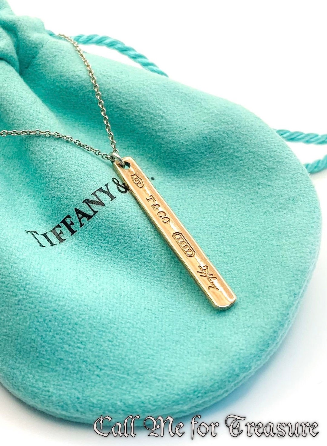 Authentic Tiffany & Co. 925 Silver Rubedo Bar Pendant Necklace RARE ...