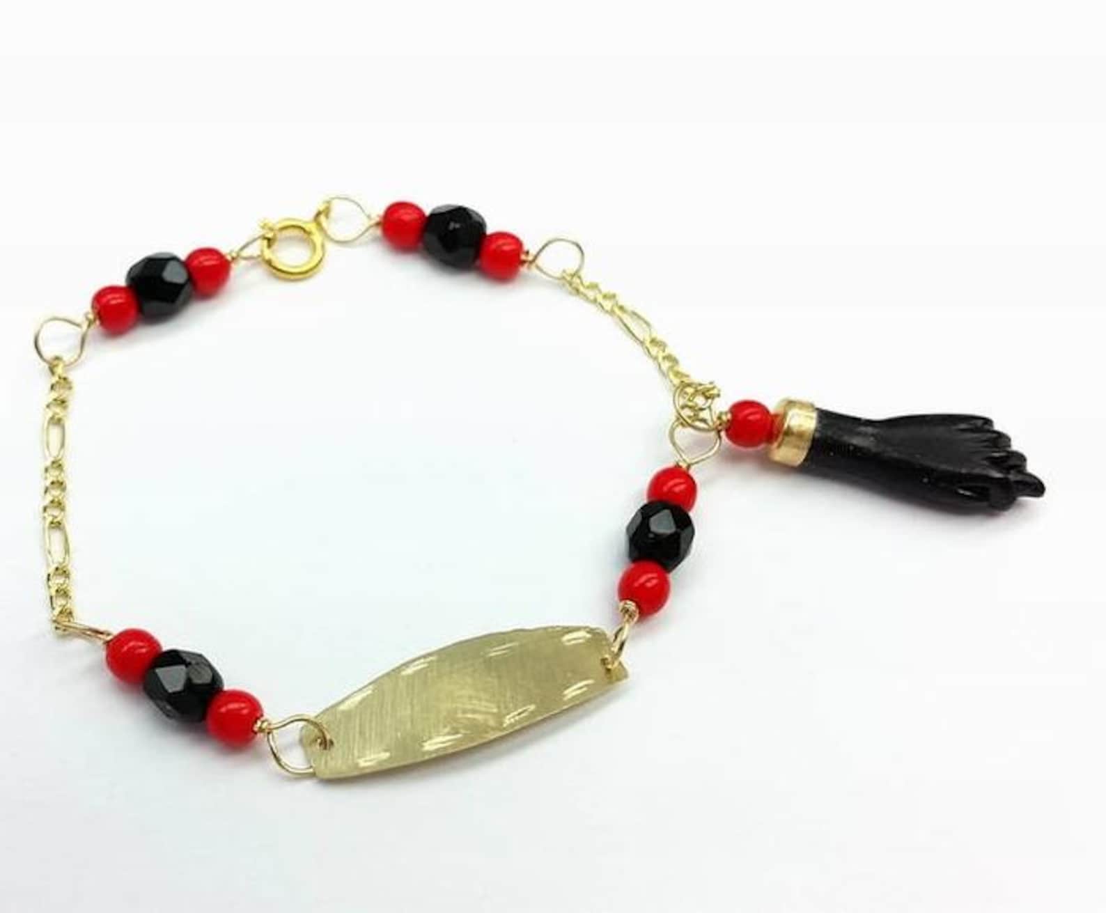 New 10K Gold Azabache Baby Bracelet (evil Eye Protection) Pulsera Mano ...