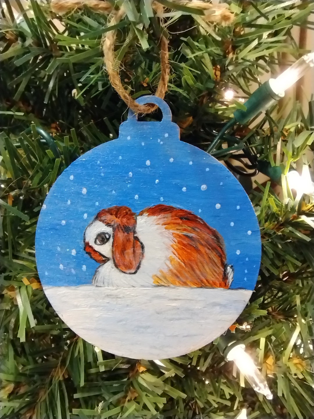 Hand Painted Fuzzy Lop Rabbit Wood Christmas Ornament - Etsy