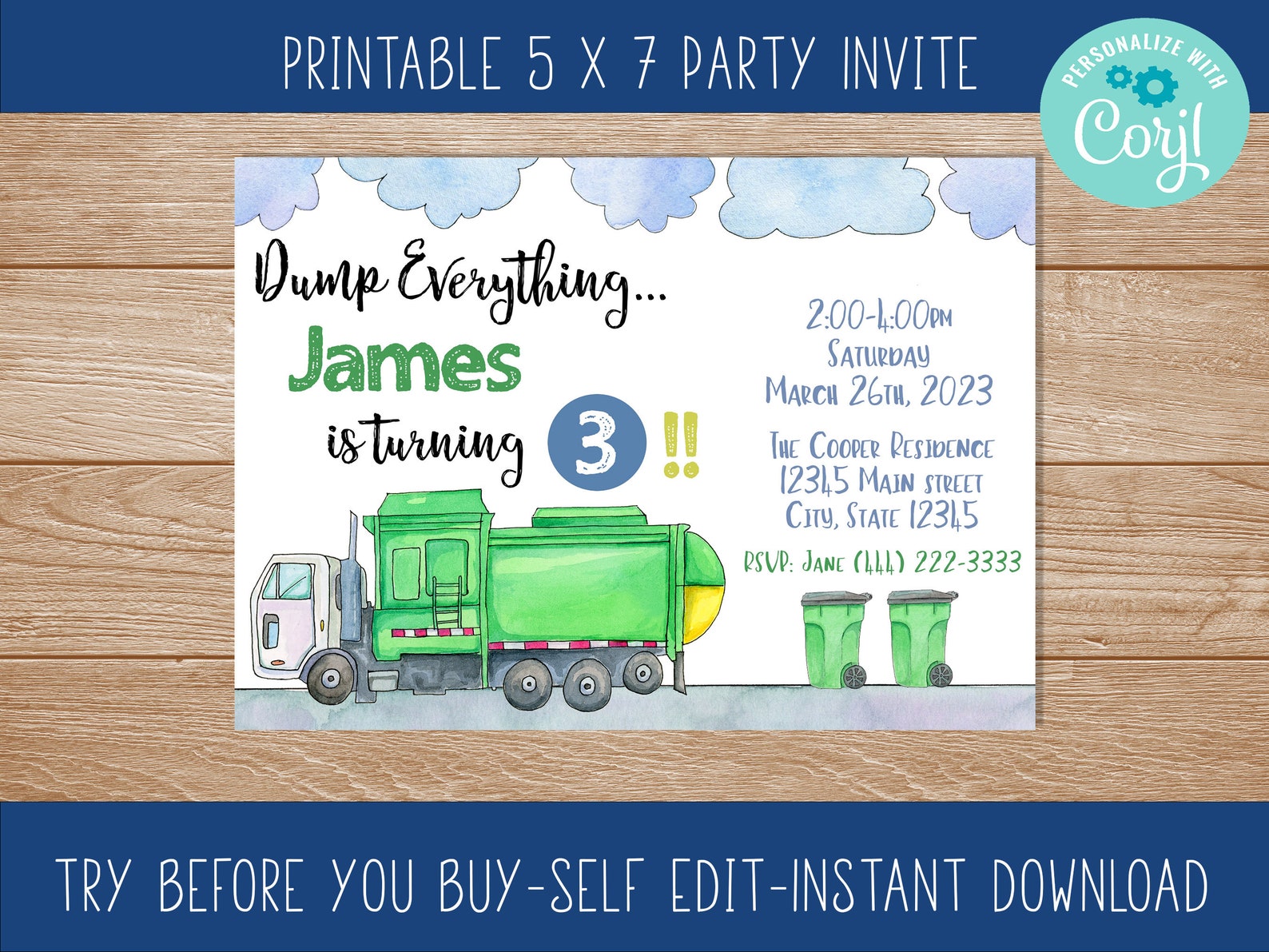 Printable Garbage Truck Invitation Garbage Truck Digital - Etsy