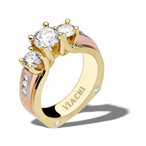 Three Stone Engagement Ring Tri-color Platinum, 18tk Yellow Gold and ...