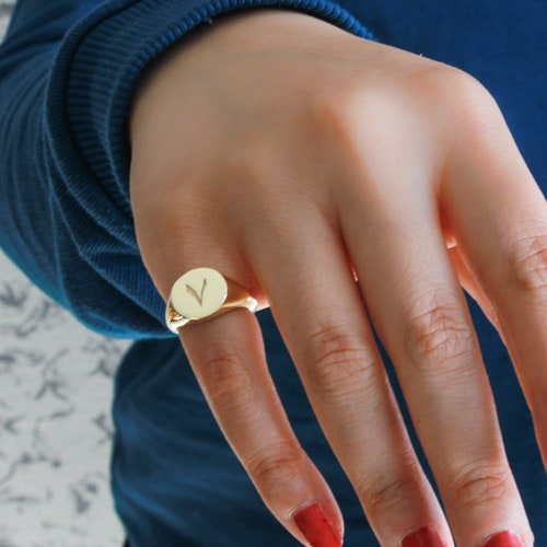 Men's Silver Initial Pinky Signet Ring Husband Gifts | Etsy UK