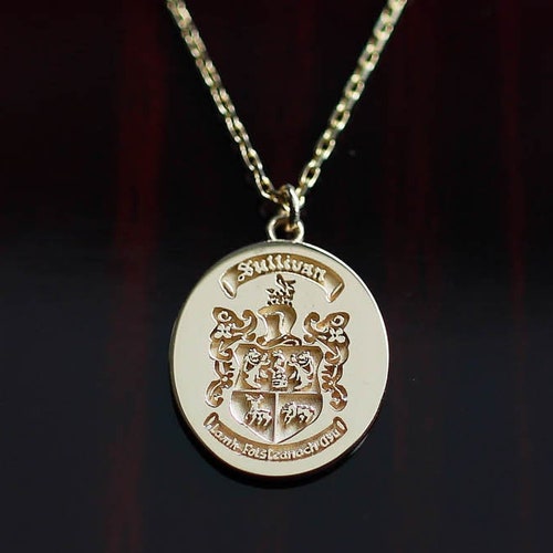 Gold Family Crest Pendant Necklace Coat of Arms Necklace - Etsy