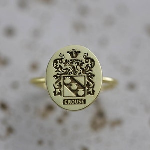 Gold Custom Engraved Delicate Ring, Family Crest Engraved Gold Ring for ...