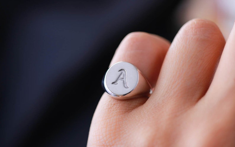 Initial Engraved Pinky Signet Ring, Signet Ring, Initial Rings, Pinky ...