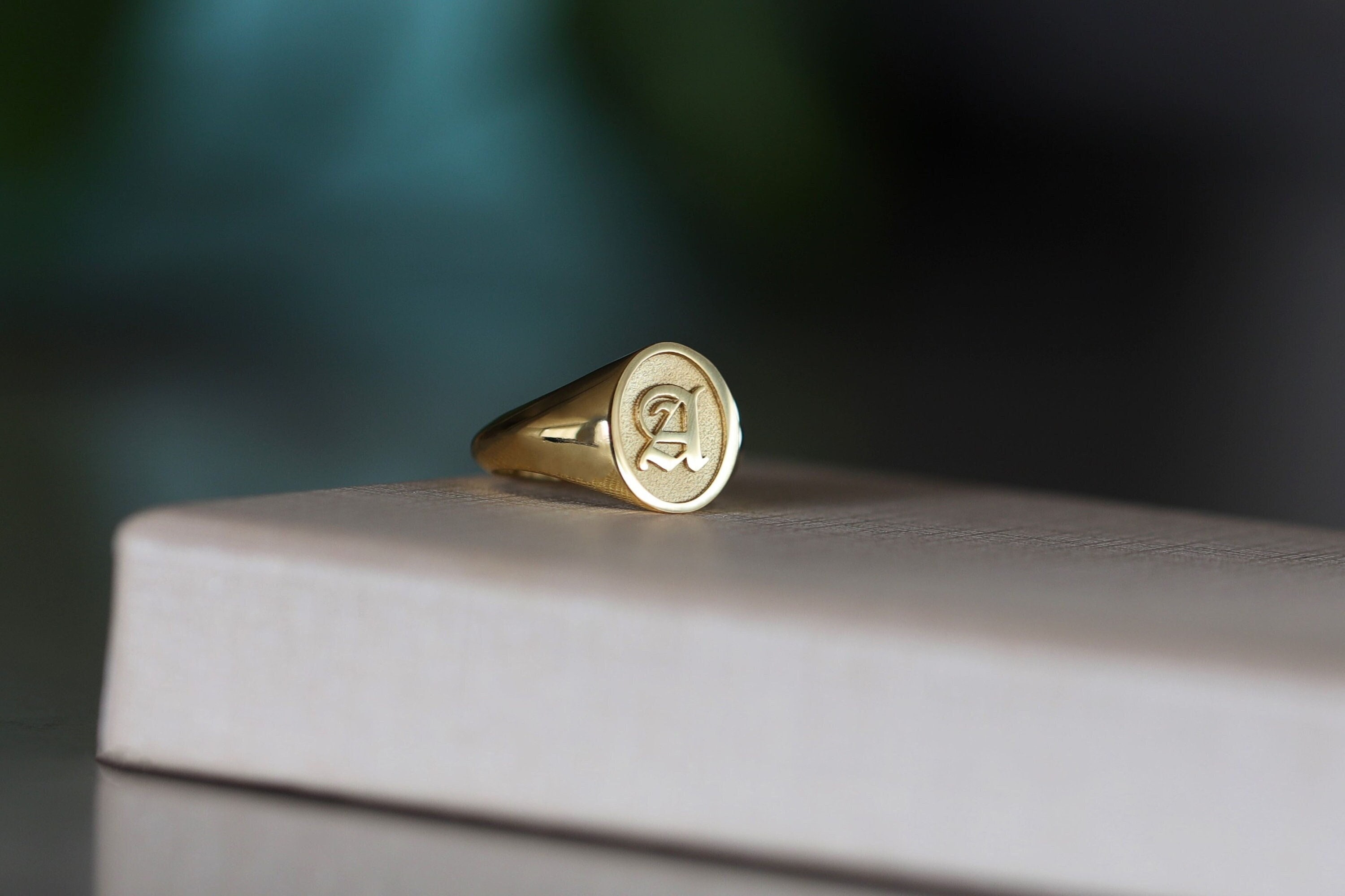 Gold Pinky Signet Ring, Gold Initial Signet Ring, Gold Initial Ring ...