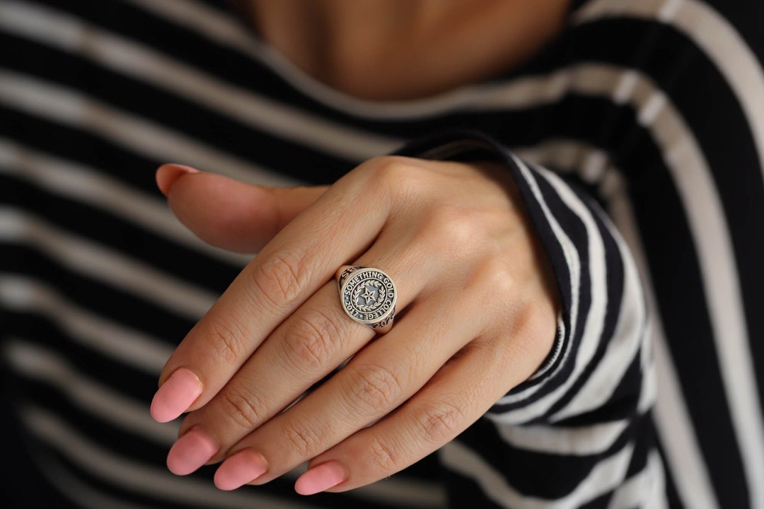 Custom Engraved Silver Class Ring, Class Ring, Graduation Ring, Class ...