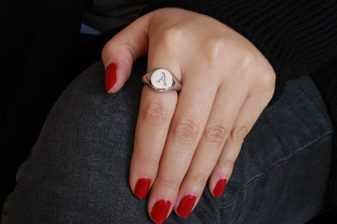 Initial Engraved Pinky Signet Ring Signet Ring Initial | Etsy