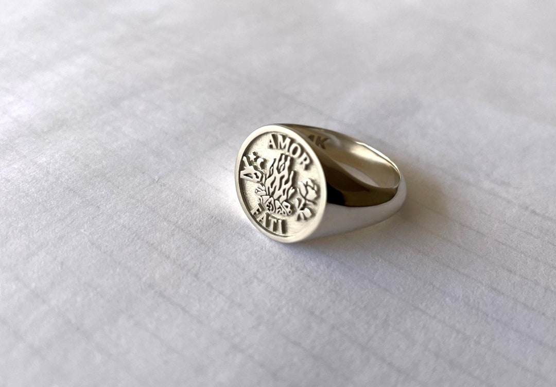 White Gold Amor Fati Ring, Fate Ring, Love of Fate Ring, Amor Fati ...