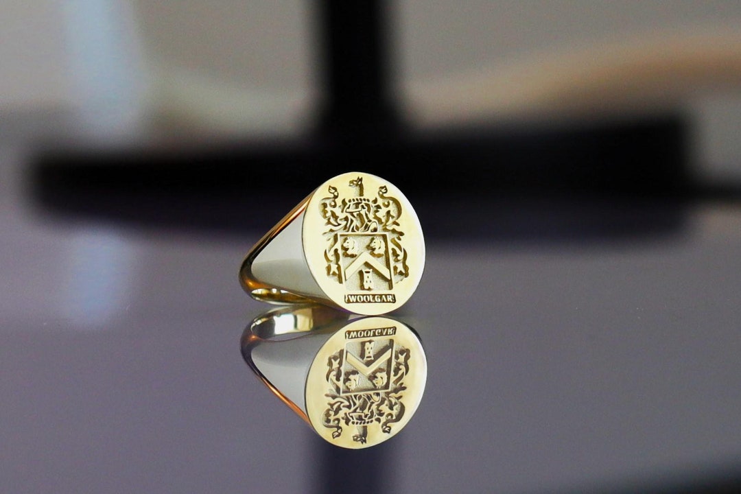 Personalized Family Crest Signet Ring Solid Gold 10k 14k Custom Coat of ...