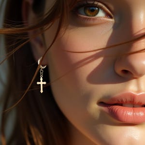 Gold Cross Dangle Earrings for Men & Women, Dangling Cross Earrings ...