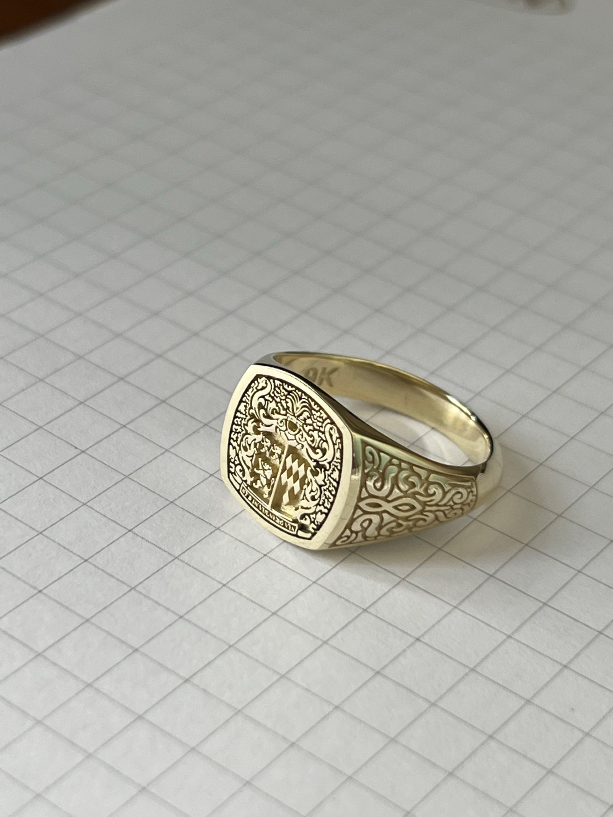 Gold Cushion Family Crest Signet Ring, Family Crest Rings, Family ...