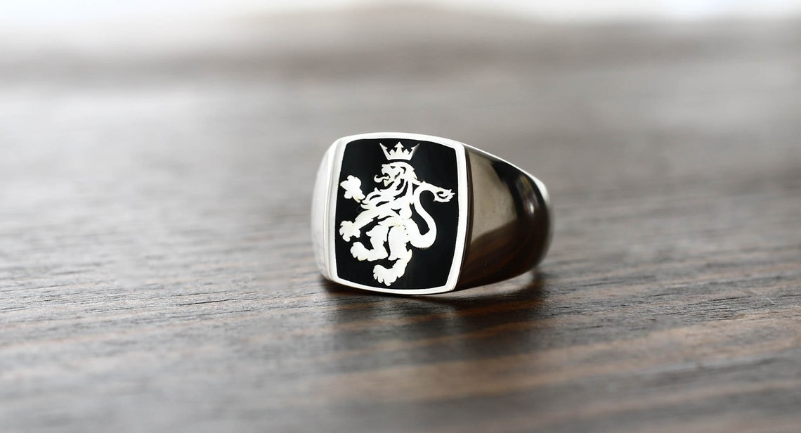 Blue Enamel Gold Griffin Signet Ring Cushion Signet Ring - Etsy