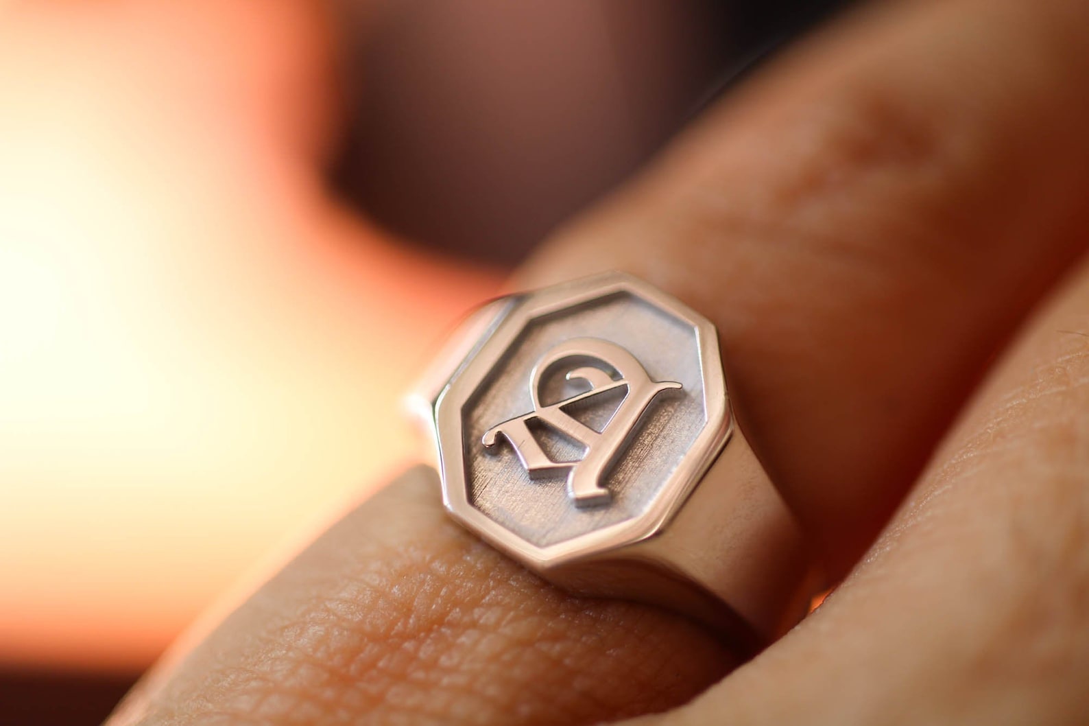 Initial Engraved Signet Ring Custom Signet Ring Silver | Etsy