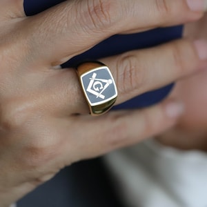 Gold Blue Enamel Masonic Signet Ring, Masonic Ring, Freemason Ring ...