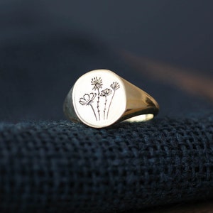 Flower Ring, Gold Wildflower Signet Ring, Floral Ring, Meaningful ...