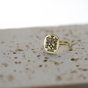 Gold Custom Engraved Delicate Ring, Family Crest Engraved Gold Ring for ...