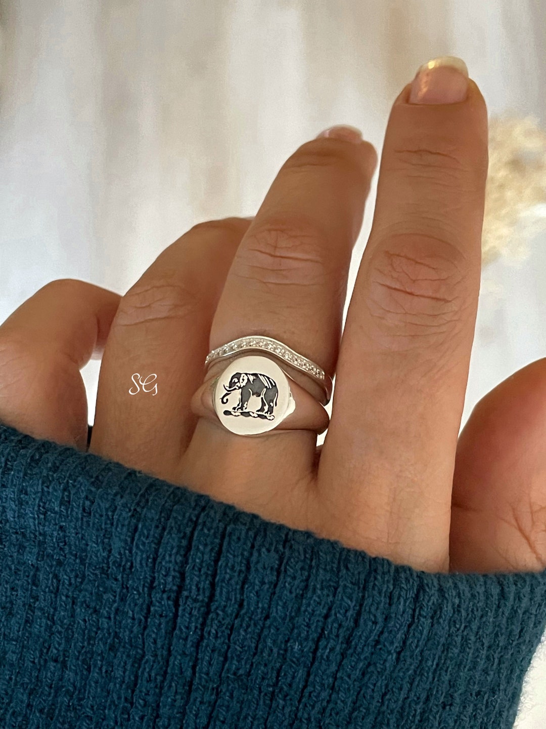 Elephant Ring, Silver Elephant Ring, Silver Signet Ring, Silver Boho ...