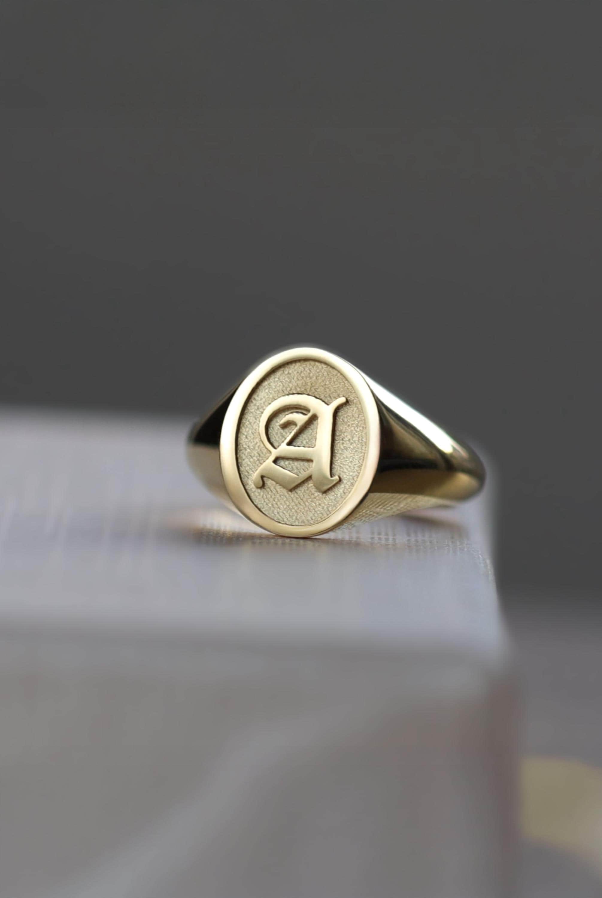 Gold Letter A Ring, Initial Ring Gold, Letter Rings, Initial Signet ...