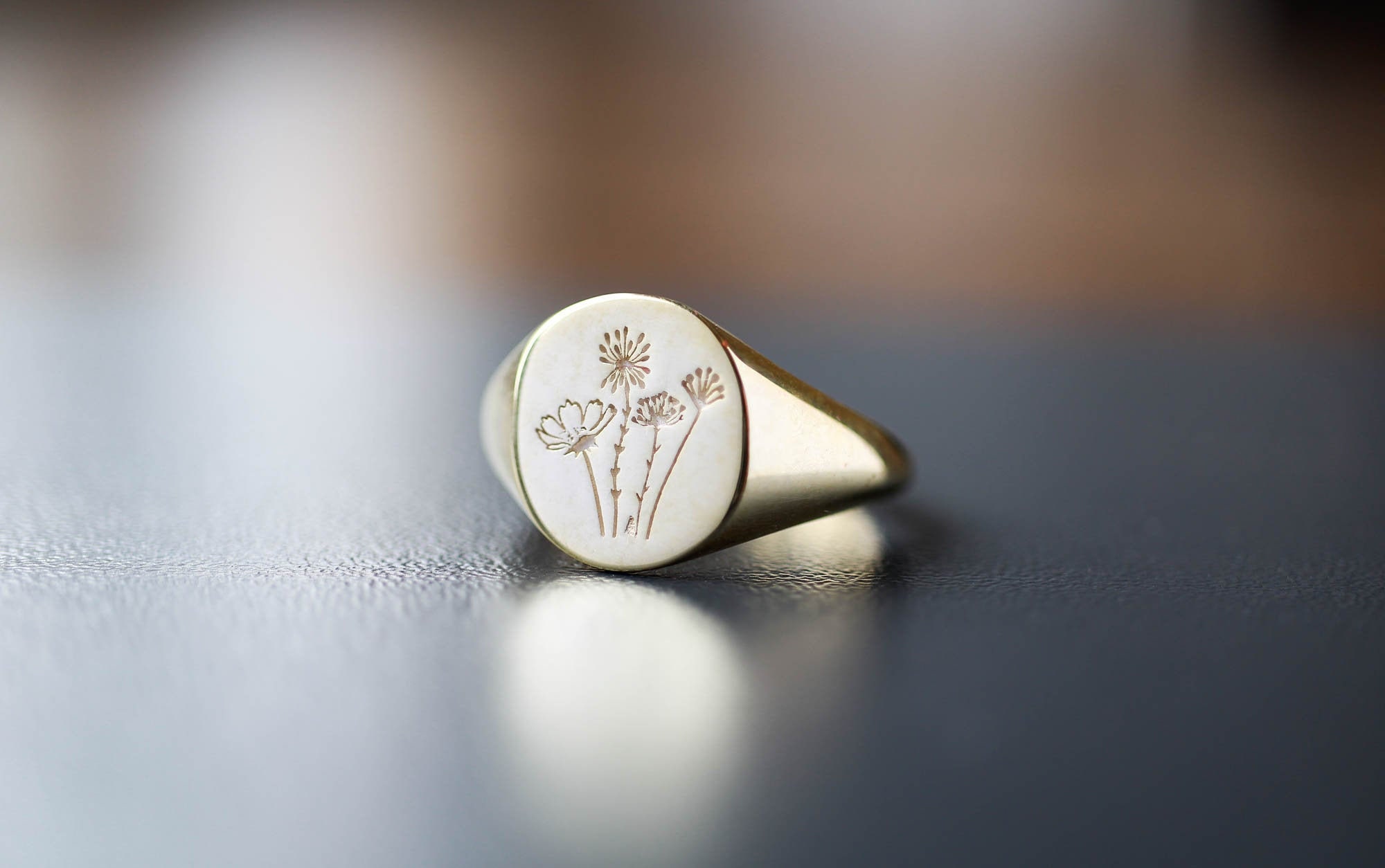 Flower Ring Gold Wildflower Signet Ring Floral Ring | Etsy
