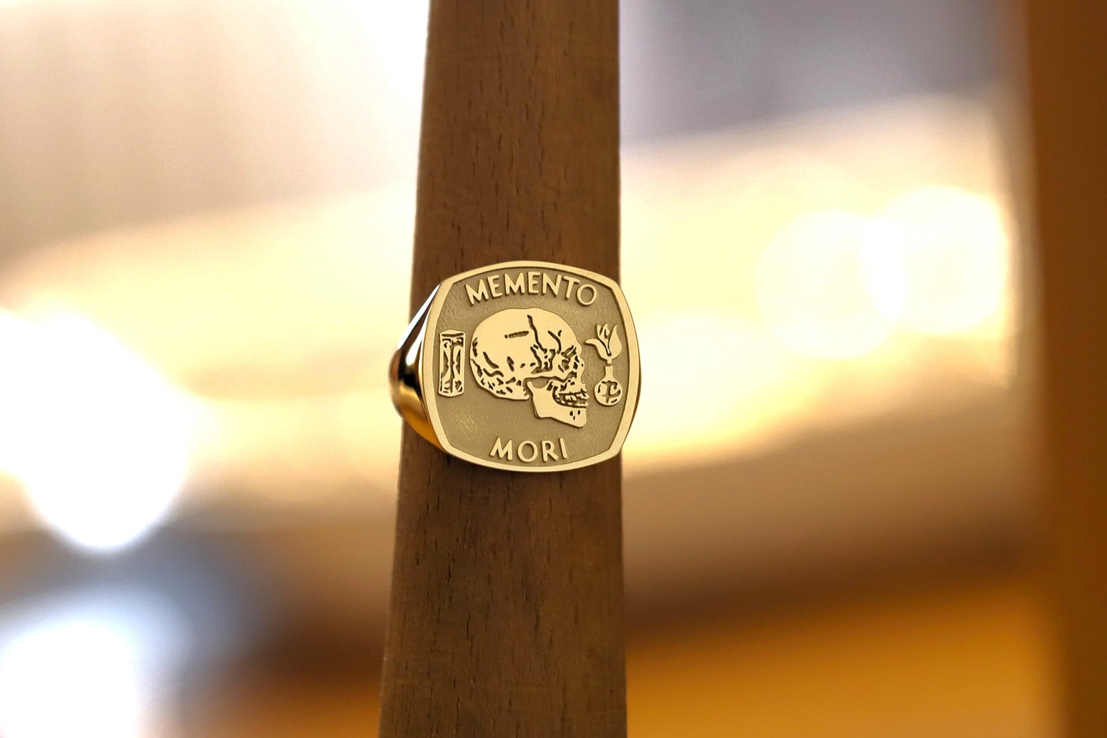 Memento Mori Gold Cushion Ring, Memento Mori Signet Ring, Fate Ring ...