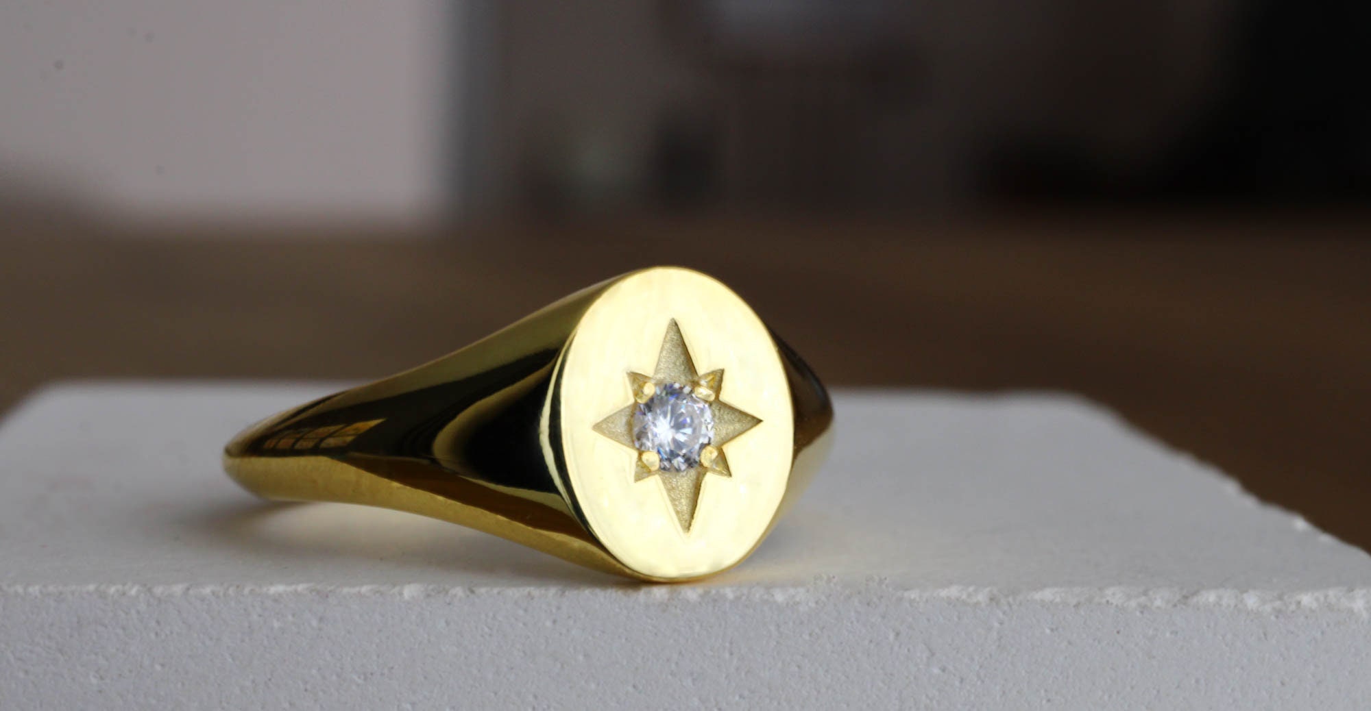 North Star Engraved Signet Ring Signet Ring With Stone Pinky | Etsy