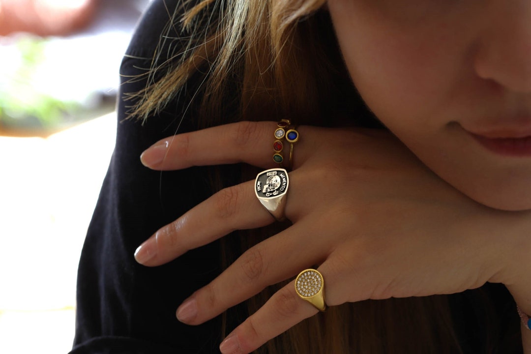 Silver Memento Mori Ring, Memento Mori Signet Ring, Memento Mori Skull ...
