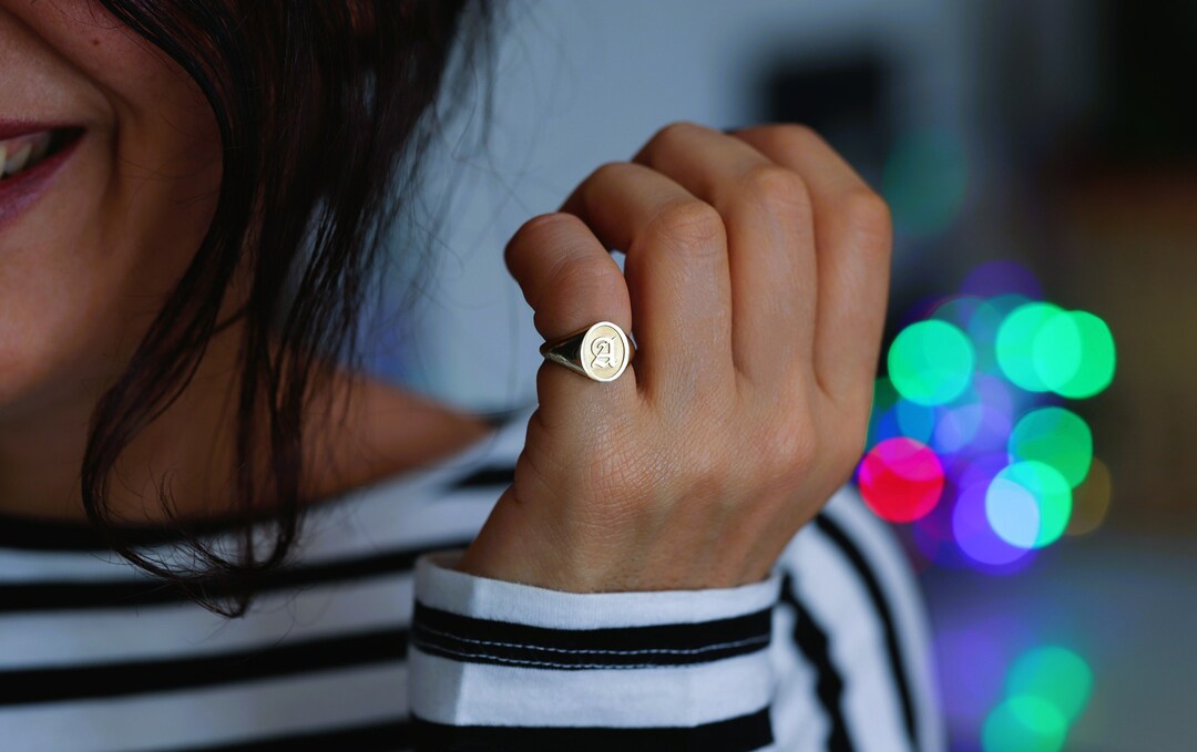 Gold Pinky Signet Ring, Gold Initial Signet Ring, Gold Initial Ring ...