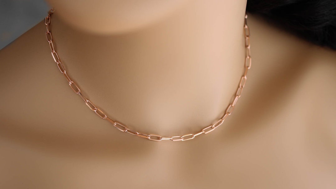 Rose Gold Chain Link Necklace, Chain Necklace, Long Link Chain Necklace ...