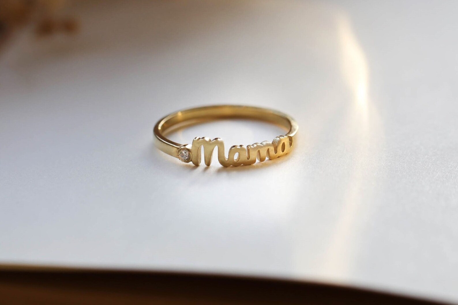 Gold Diamond Mama Ring, Mama Gold Ring, Mama Ring, Mothers Ring, Mom ...