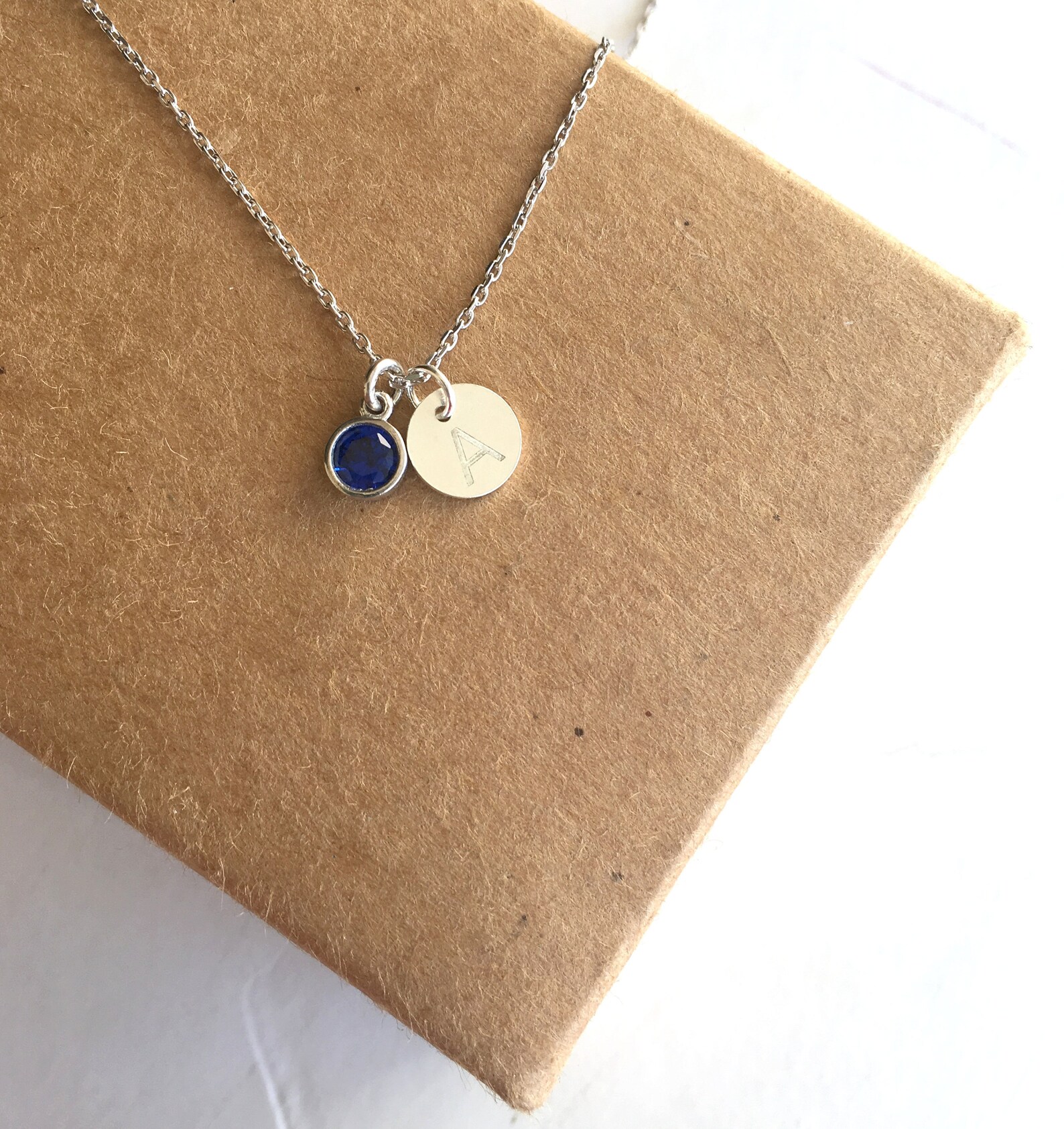 Personalized Birthstone Necklace Silver Initial Necklace - Etsy