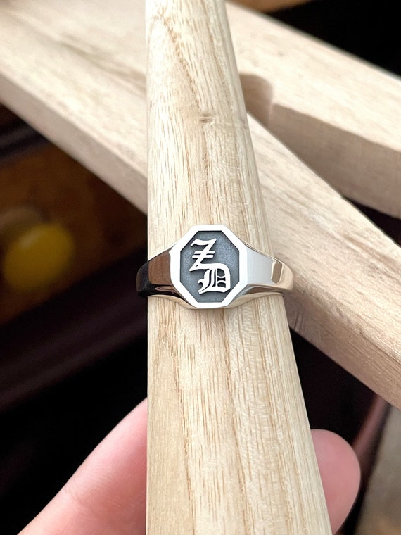 Initial Signet Ring Initial Engraved Signet Ring Custom | Etsy