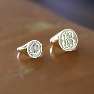9ct Gold Custom Monogram Engraved Signet Ring, Gold Initial Engaved ...