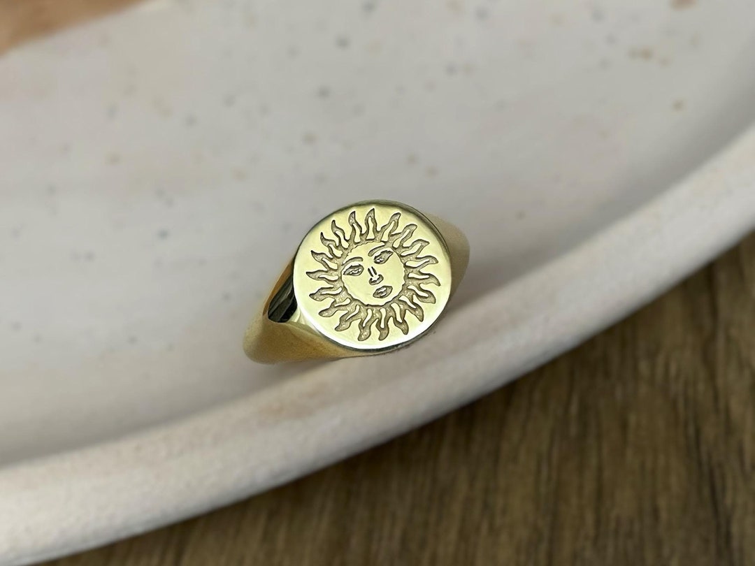 Gold Sun Ring, Sun Signet Ring, Sun Ring Gold, Signet Ring Sun, Signet ...