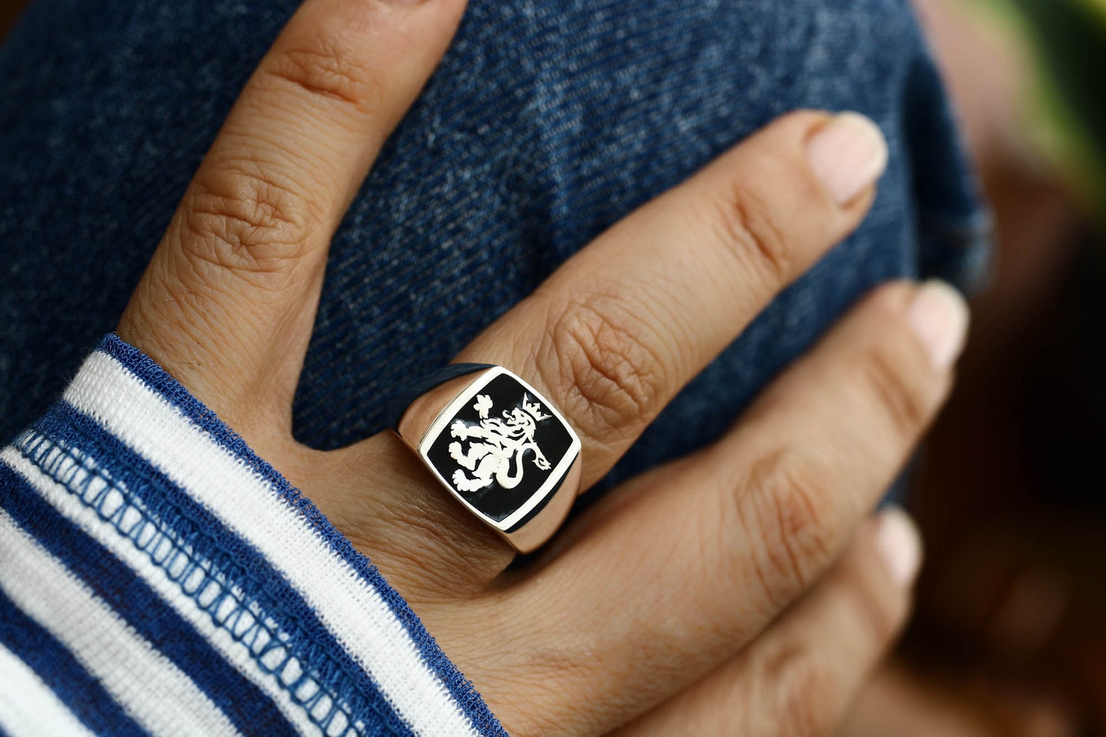 Blue Enamel Griffin Signet Ring Cushion Signet Ring Silver | Etsy