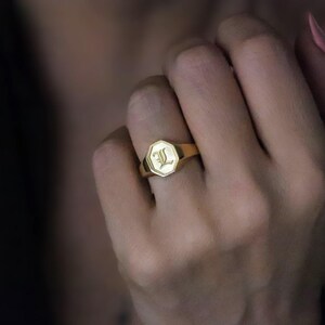 Rose Gold Letter P Initial Signet Ring, 10k 14kt Gold Custom Letter ...