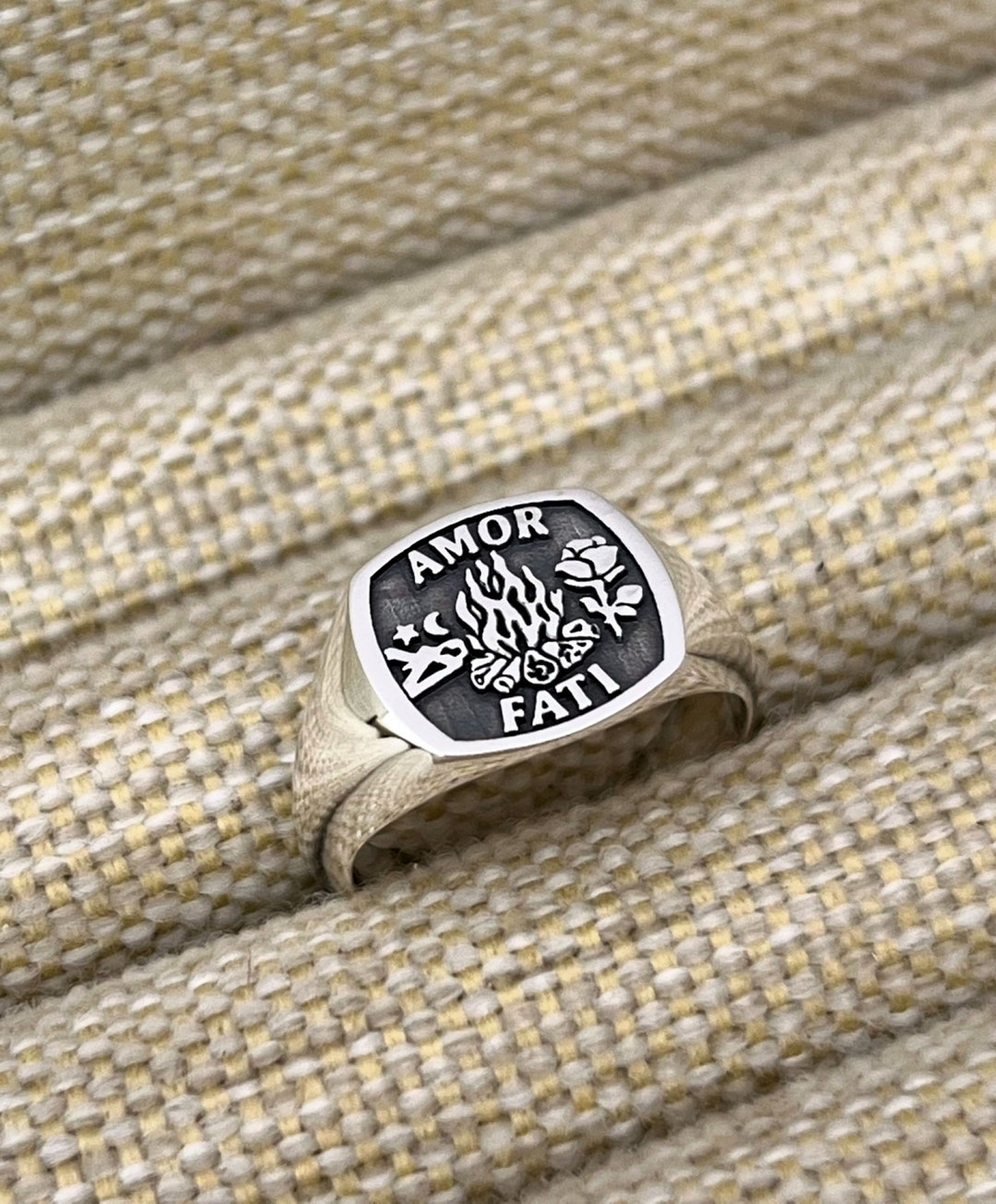 Amor Fati Cushion Ring, Amor Fati Signet Ring, Fate Ring, Love of Fate ...