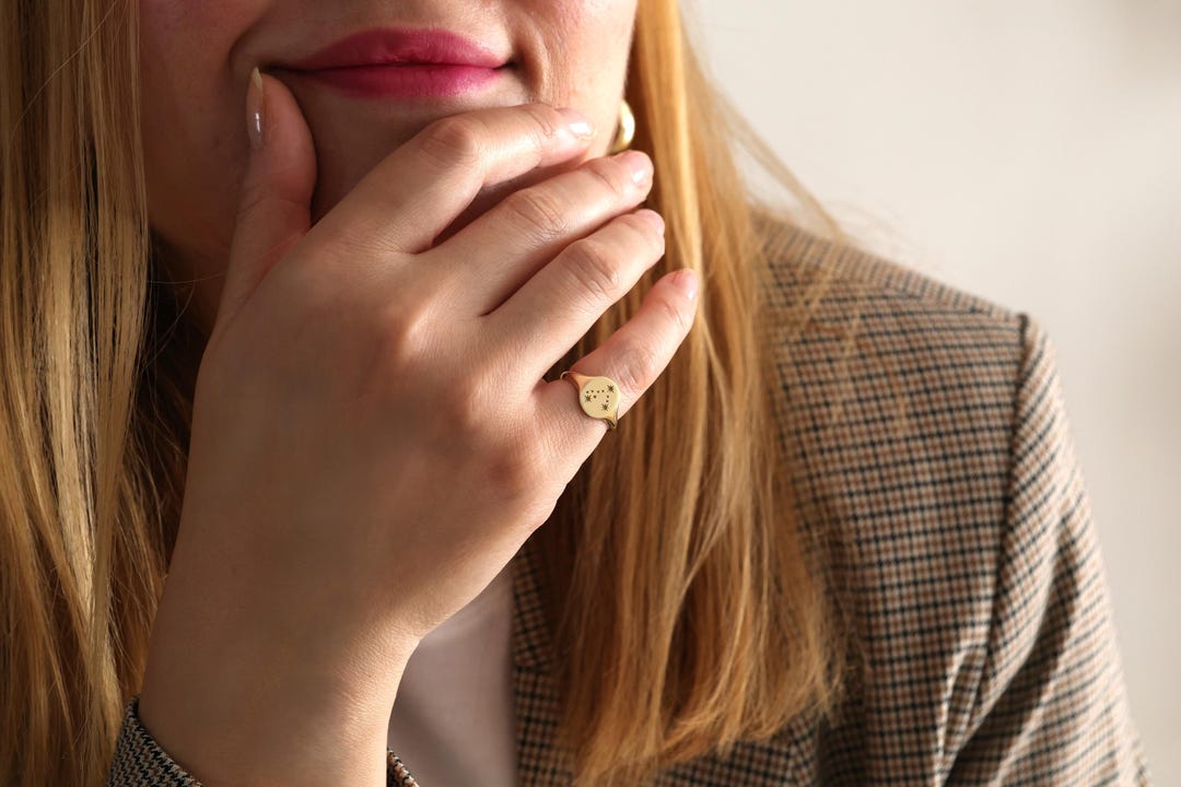 Zodiac Star Constellation Engraved Gold Signet Ring, Celestial Zodiac ...